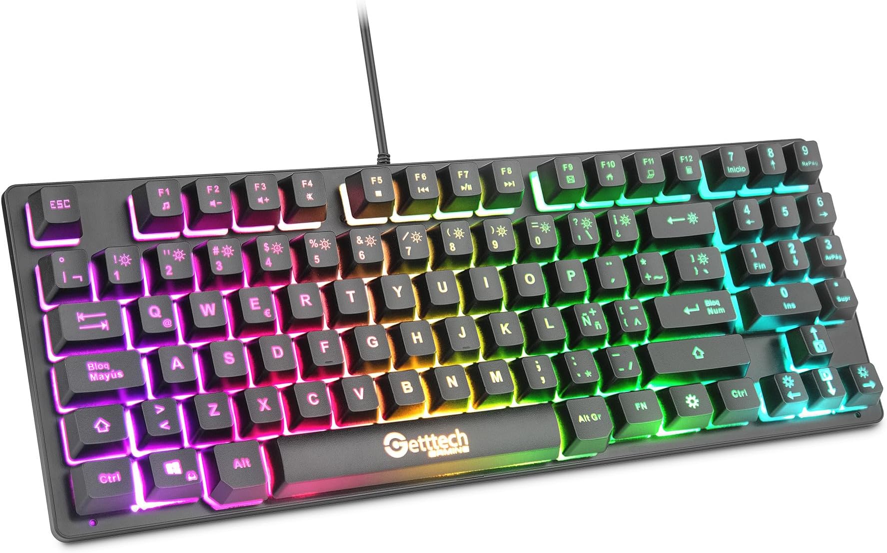 GETTTECH Teclado Gamer TKL Membrana 90 Teclas Alambrico RGB, Anti ...