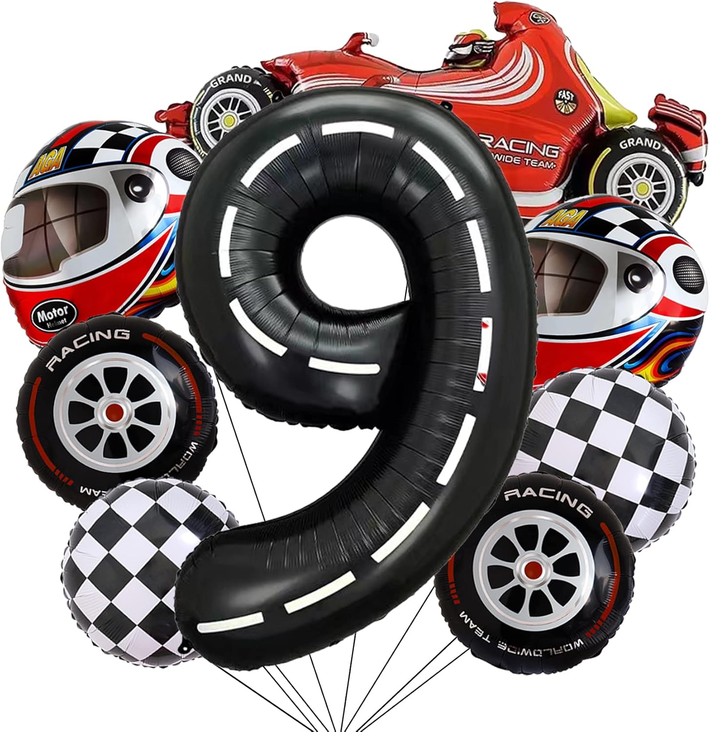 Amazon.com: Stcomart 8 PCS Race Car Party Decorations, Black Number 9 ...