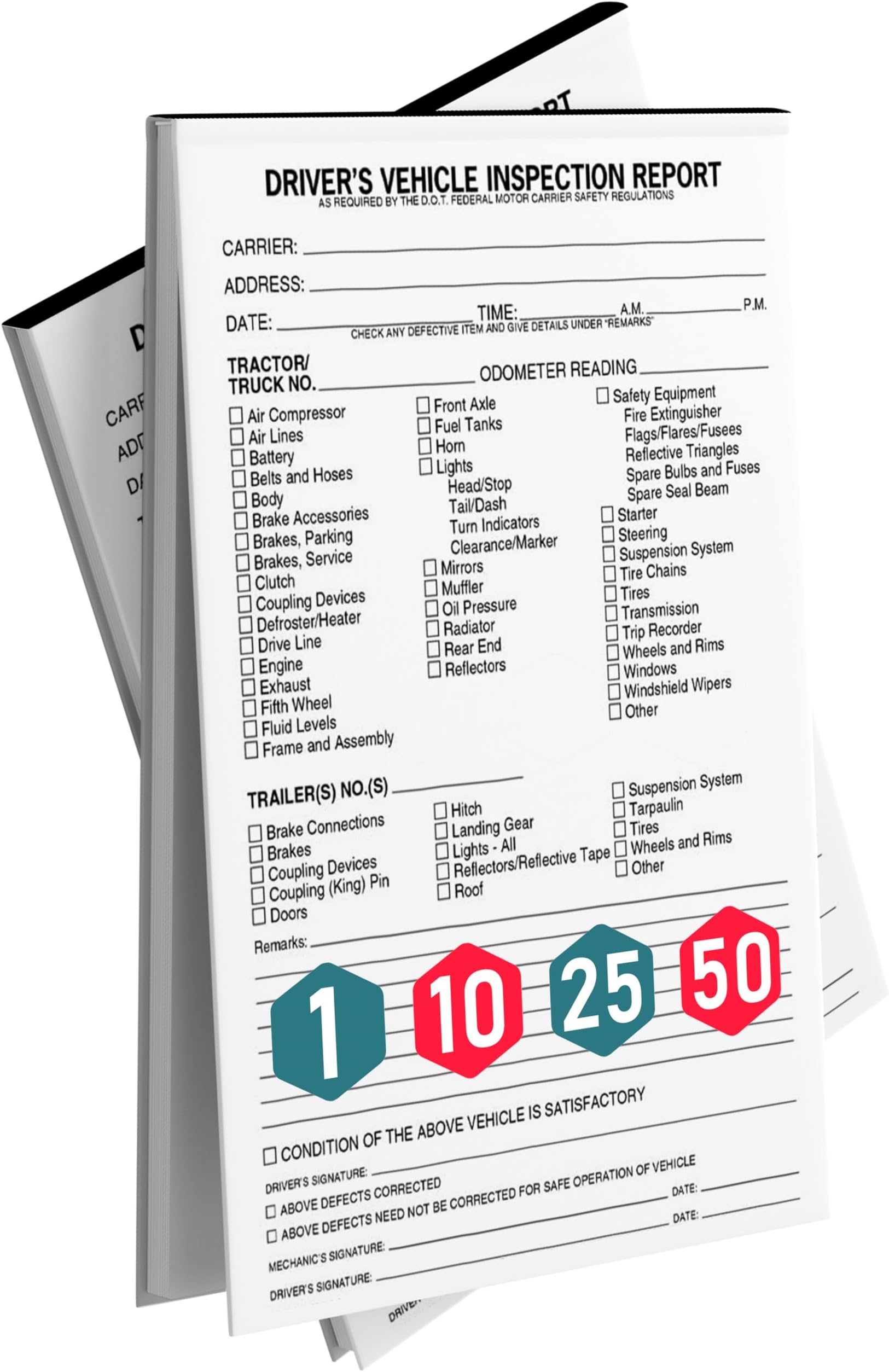 Amazon.com : 10 Pack Detailed Driver Vehicle Inspection Report Book, 2 ...