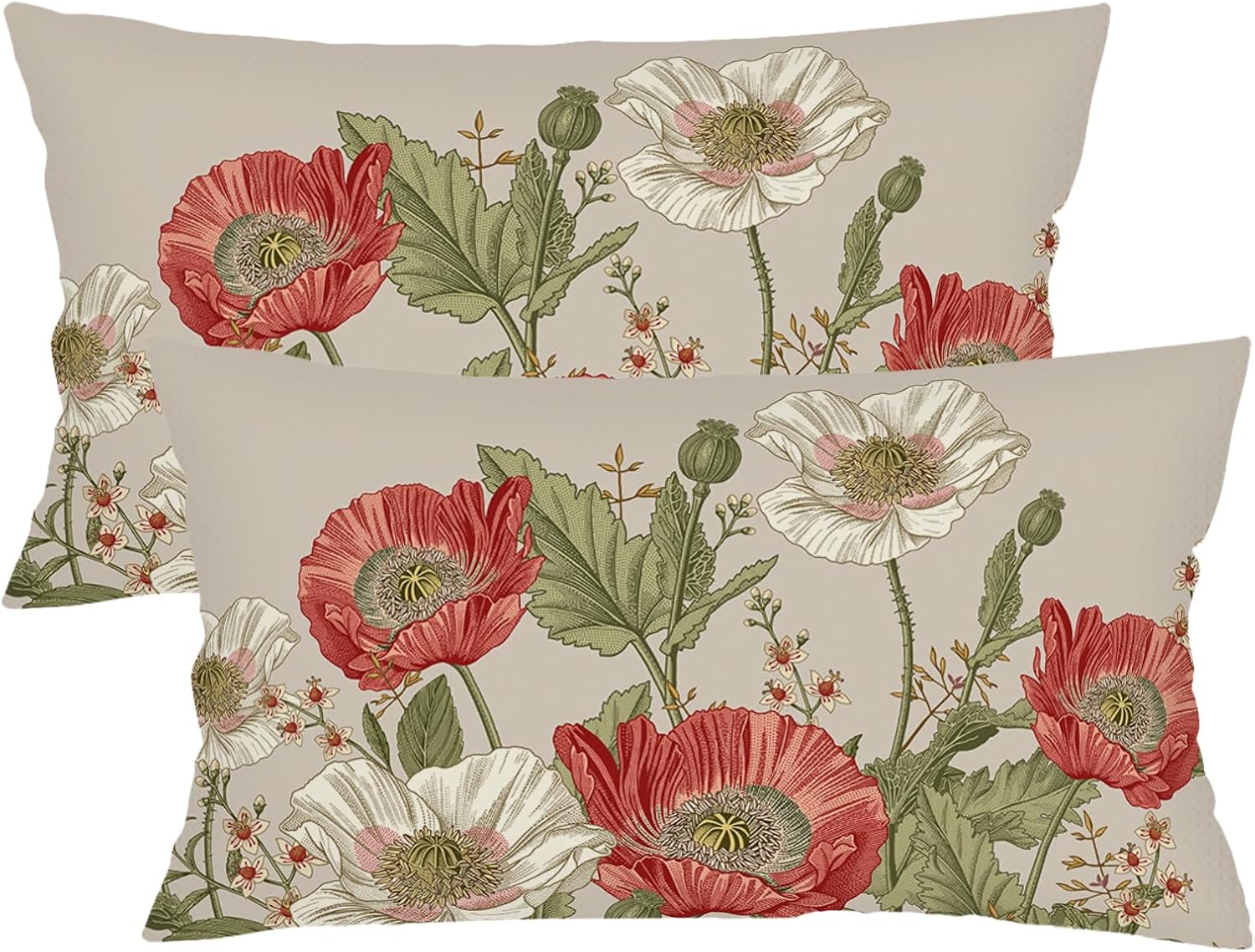 Amazon.com: Vintage Flowers Throw Pillow Covers 12x20 Set of 2 ...