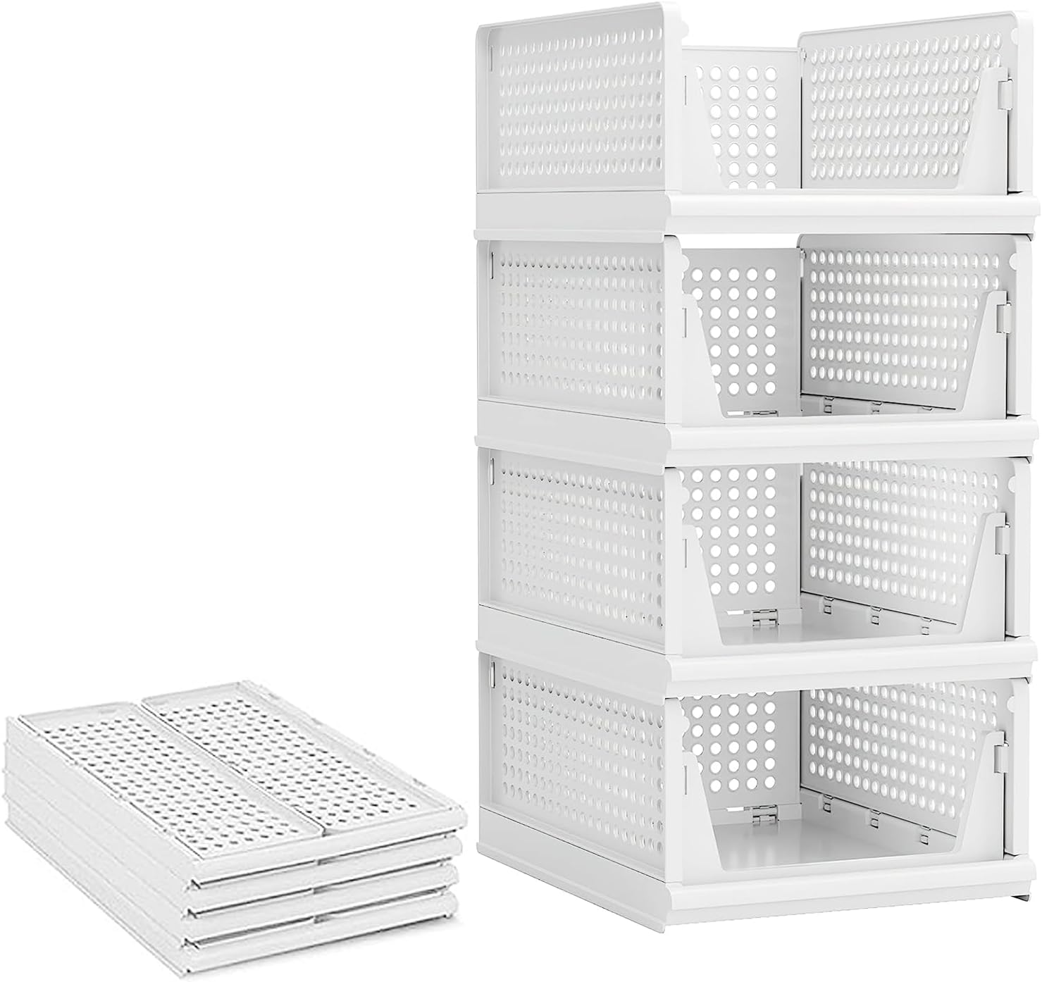 Amazon.com: TOSHIN Stackable Plastic Storage Basket, 4 Pack Foldable ...