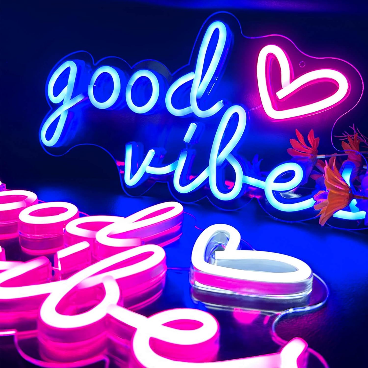 Letreros de neón azules de Good Vibes para decoración de pared ...