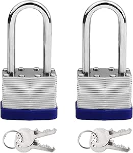 2 Pack Pad Lock,Long Shackle Padlock Steel Pad Lock Padlock with Keys ...