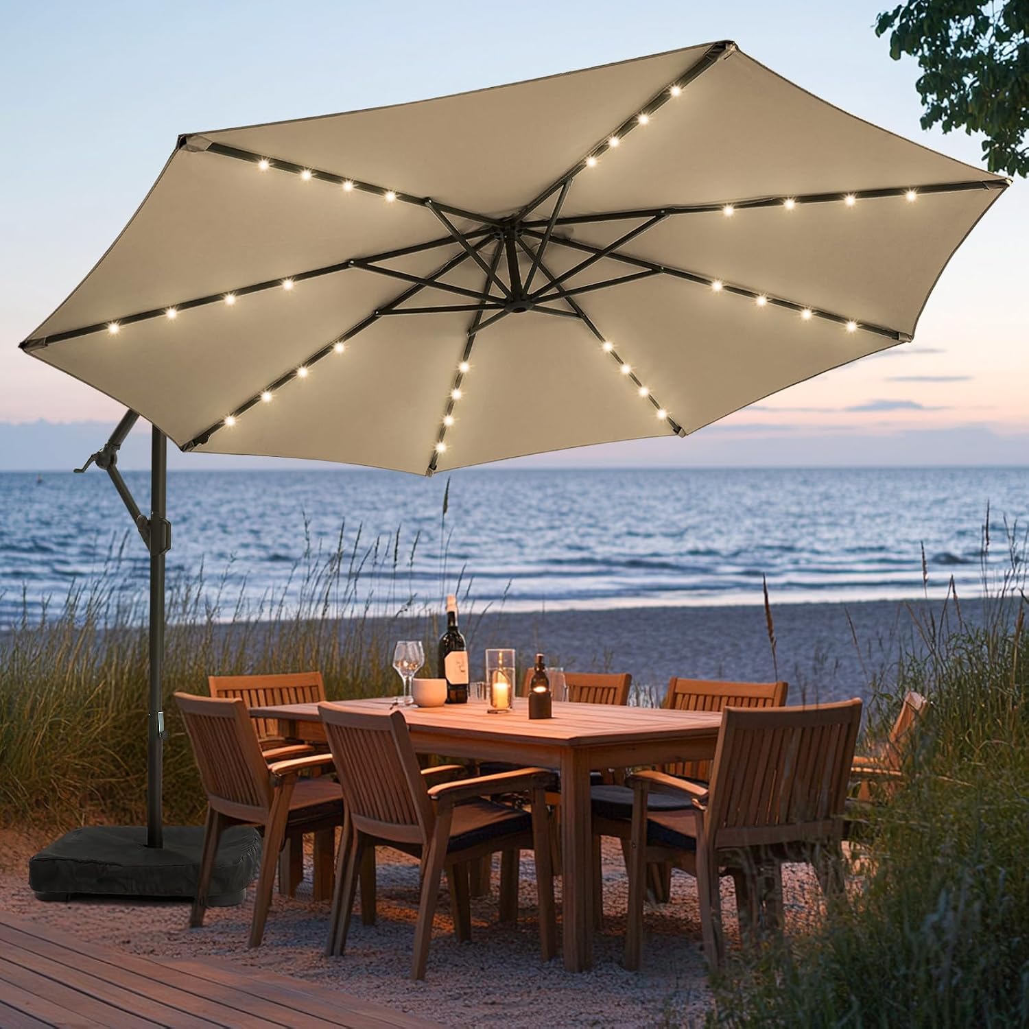 Amazon.com : wikiwiki 10FT Solar Patio Offset Umbrella with Base ...