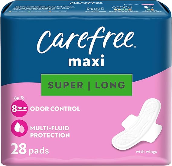 Amazon.com: Carefree Maxi Pads for Women, Super/Long Pads with Wings ...