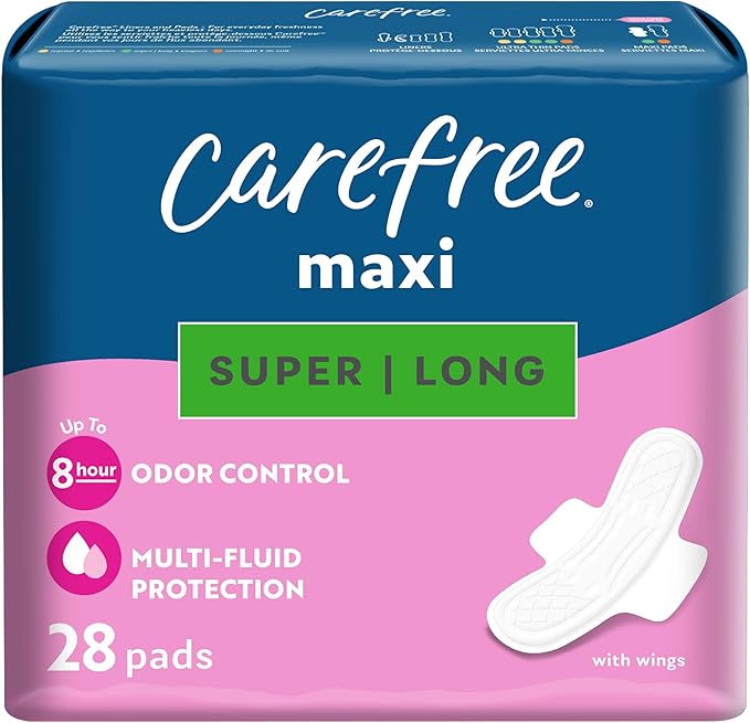 Amazon.com: Carefree Maxi Pads for Women, Super/Long Pads with Wings ...