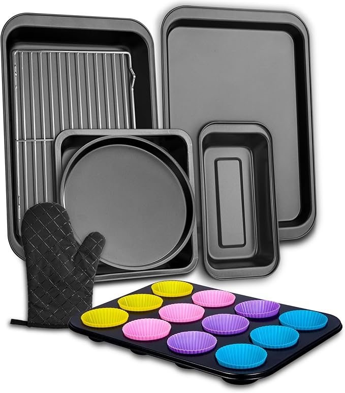 Amazon.com: Nonstick Baking Pans Set, 9 Pieces Bakeware Set Stackable ...