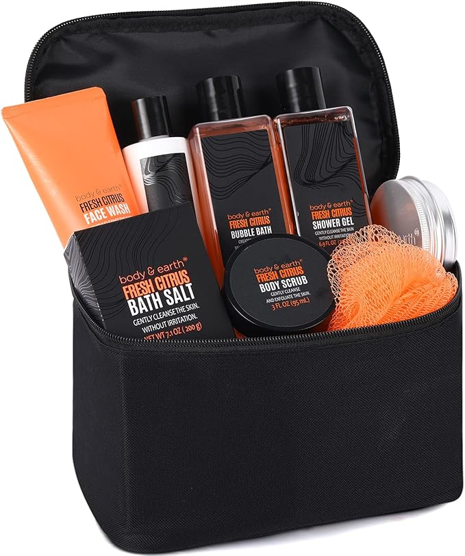 Bath Gift Set for Men, 9Pcs Spa Gift Basket with Citrus Scented, Body ...