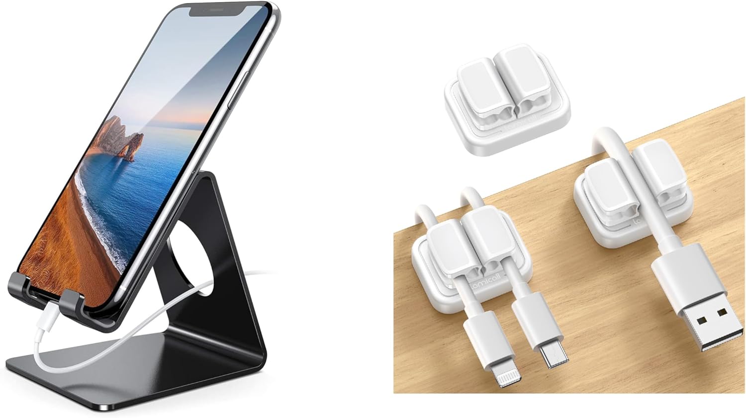 Amazon.com: Lamicall Phone Stand + 3in1 Cord Organizer Spring Holder ...
