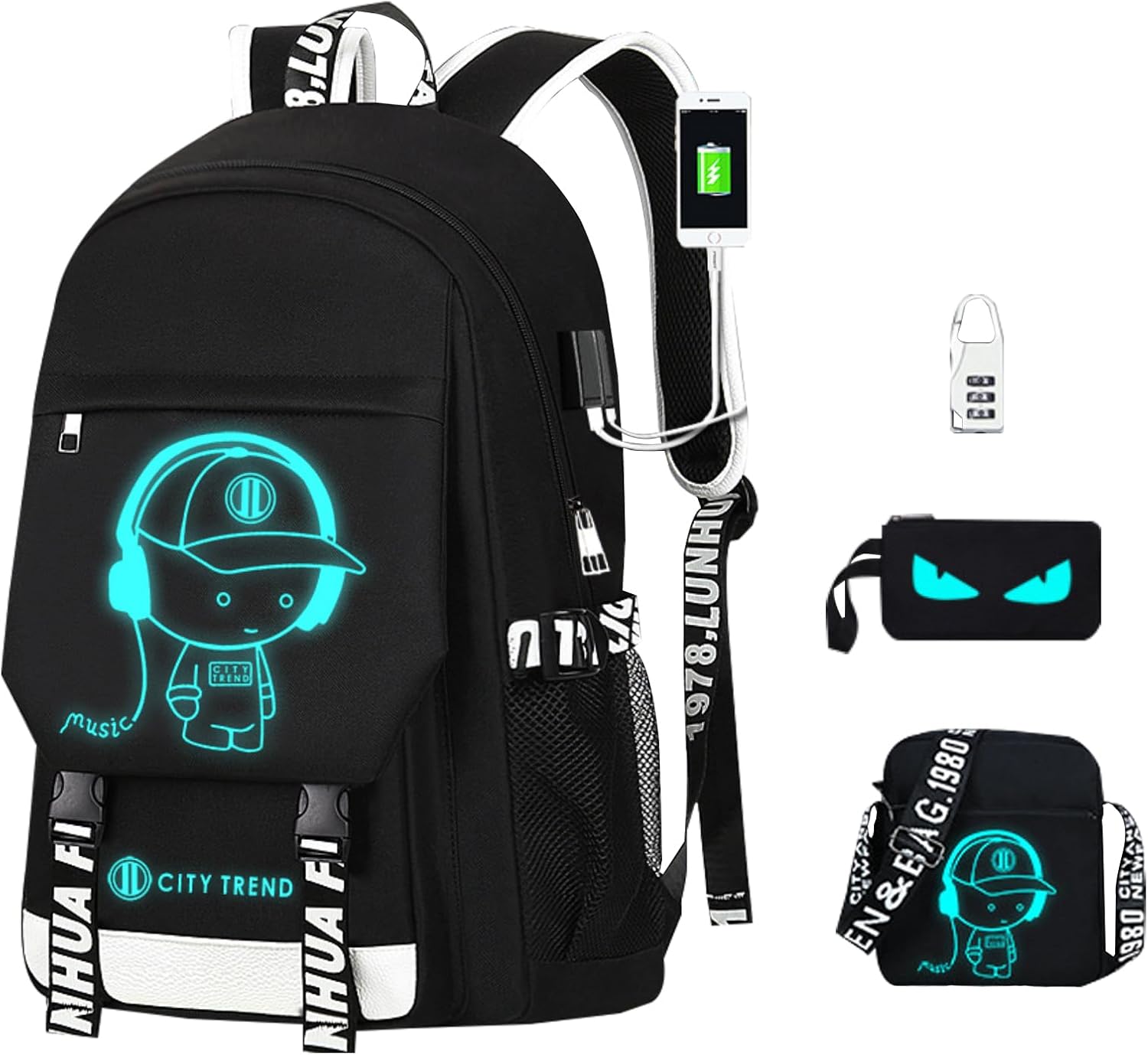 Amazon.com: BKFDFVB Kids Luminous School Backpack with USB Shoulder Bag ...