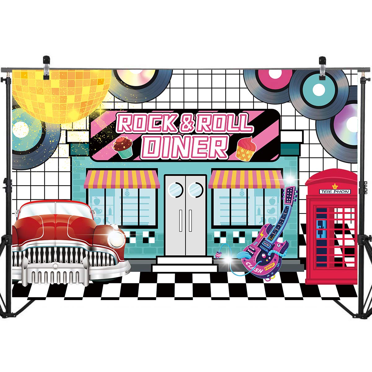 Amazon.com: 50's Theme Party Decor Happy Birthday Backdrop,Retro Rock ...