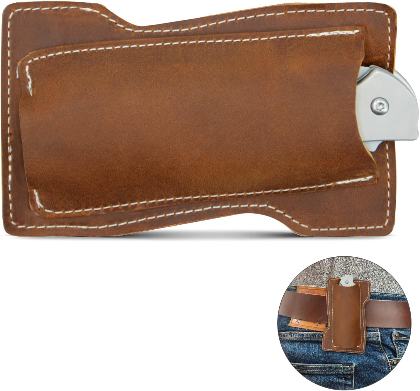 Amazon.com: Leather Knife Sheath for Belt - Folding Knife Sheaths for ...