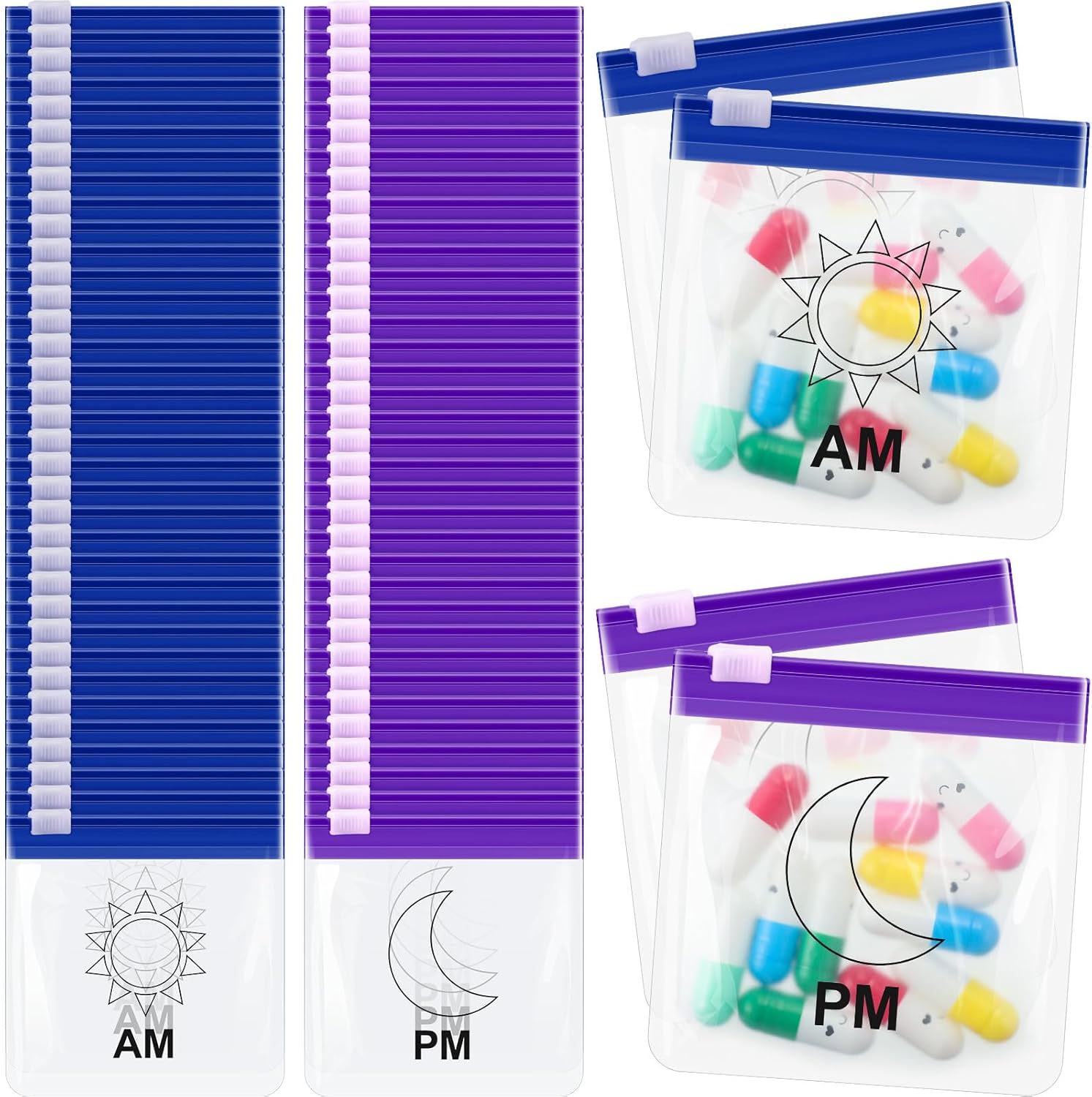 Amazon.com: 70 Pcs Weekly Pill Pouch Bags Zippered Reusable Medicine ...