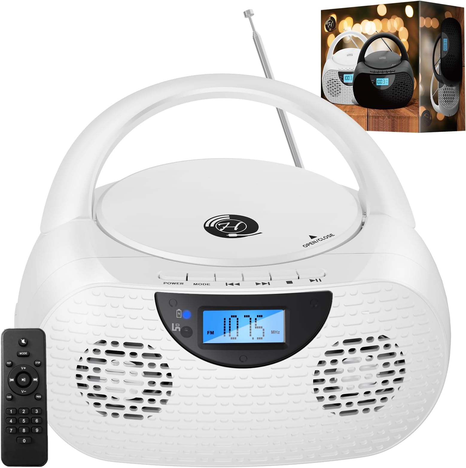 Hernido Portable CD Player, Bluetooth CD Boombox with FM Radio, Remote ...