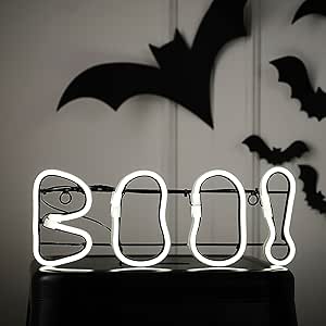Amazon.com: Ginger Ray White Boo Neon Light Up Halloween Sign Tabletop ...
