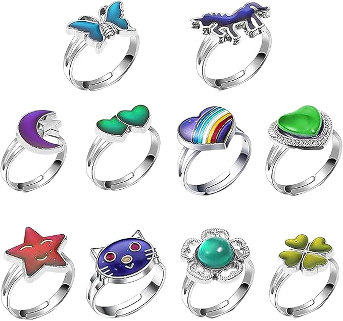JIANYH 10 Pieces Mood Ring for Kids, Adjustable Mood Rings for Girls ...