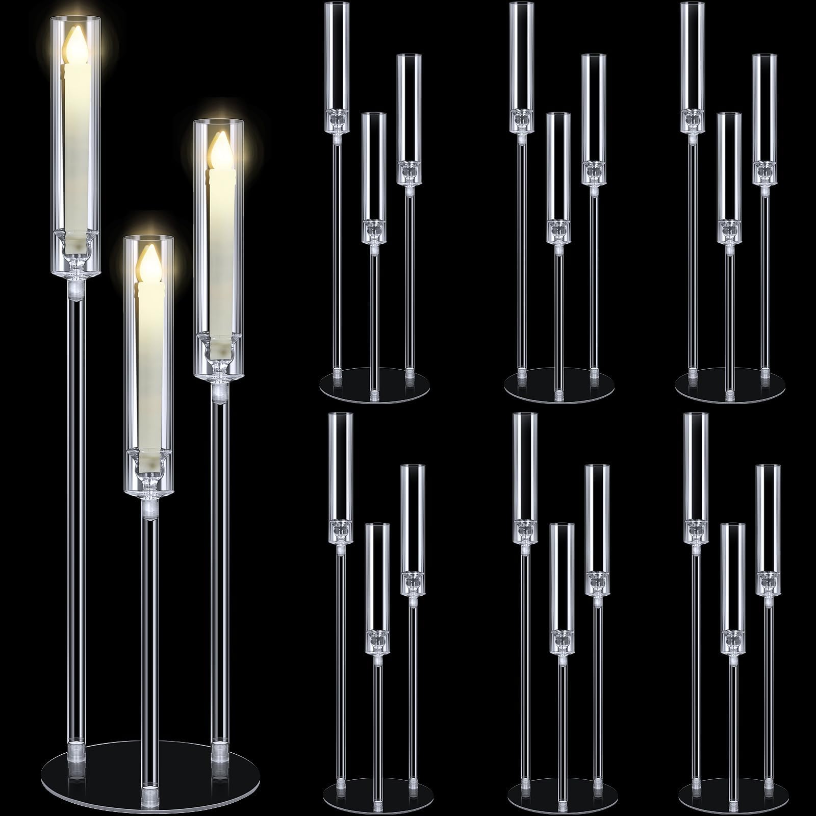 Amazon.com: Layhit 6 Set Acrylic Candelabra Centerpiece 30.7" Clear ...
