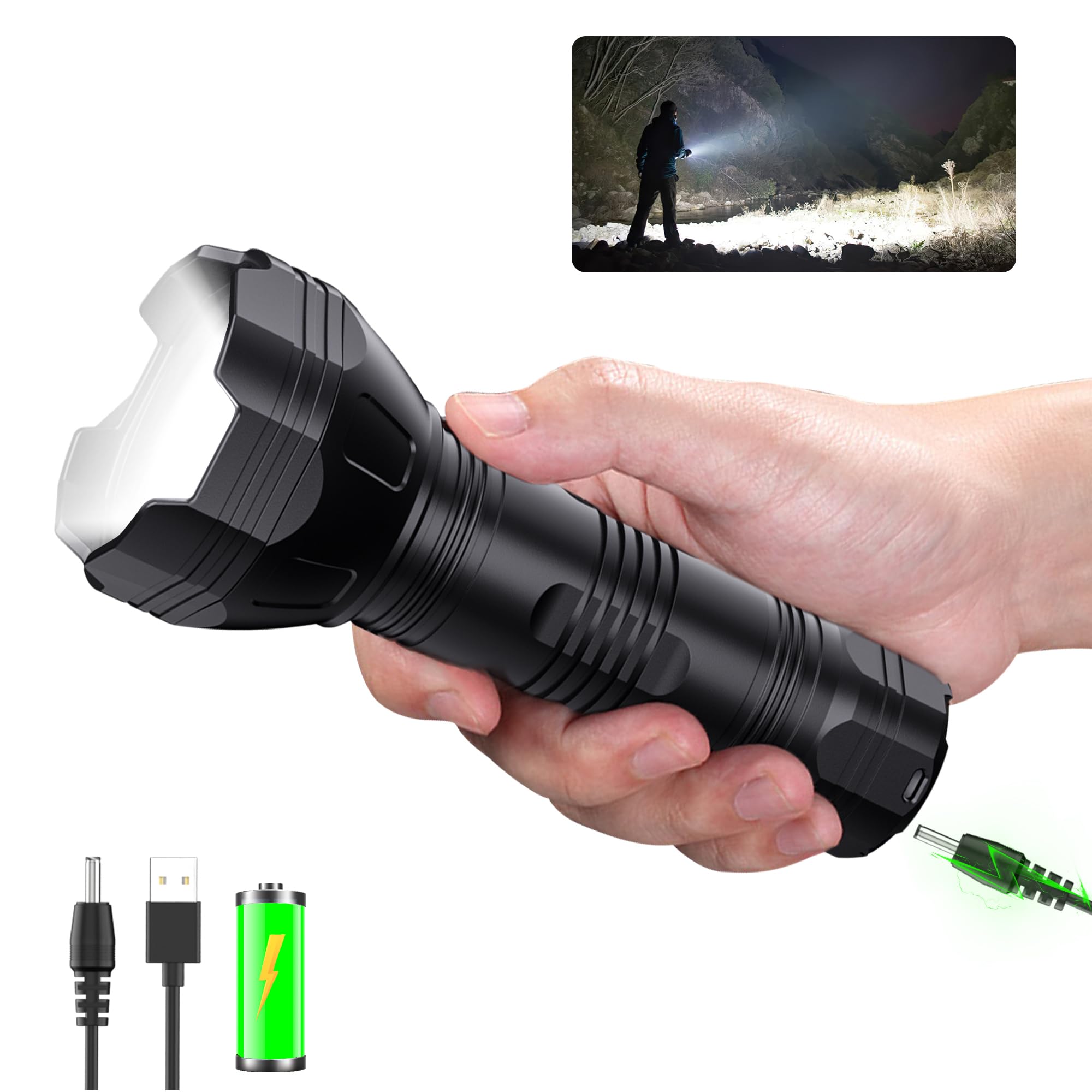 Rechargeable Flashlights, Bright Flashlights High Lumens for Home with ...