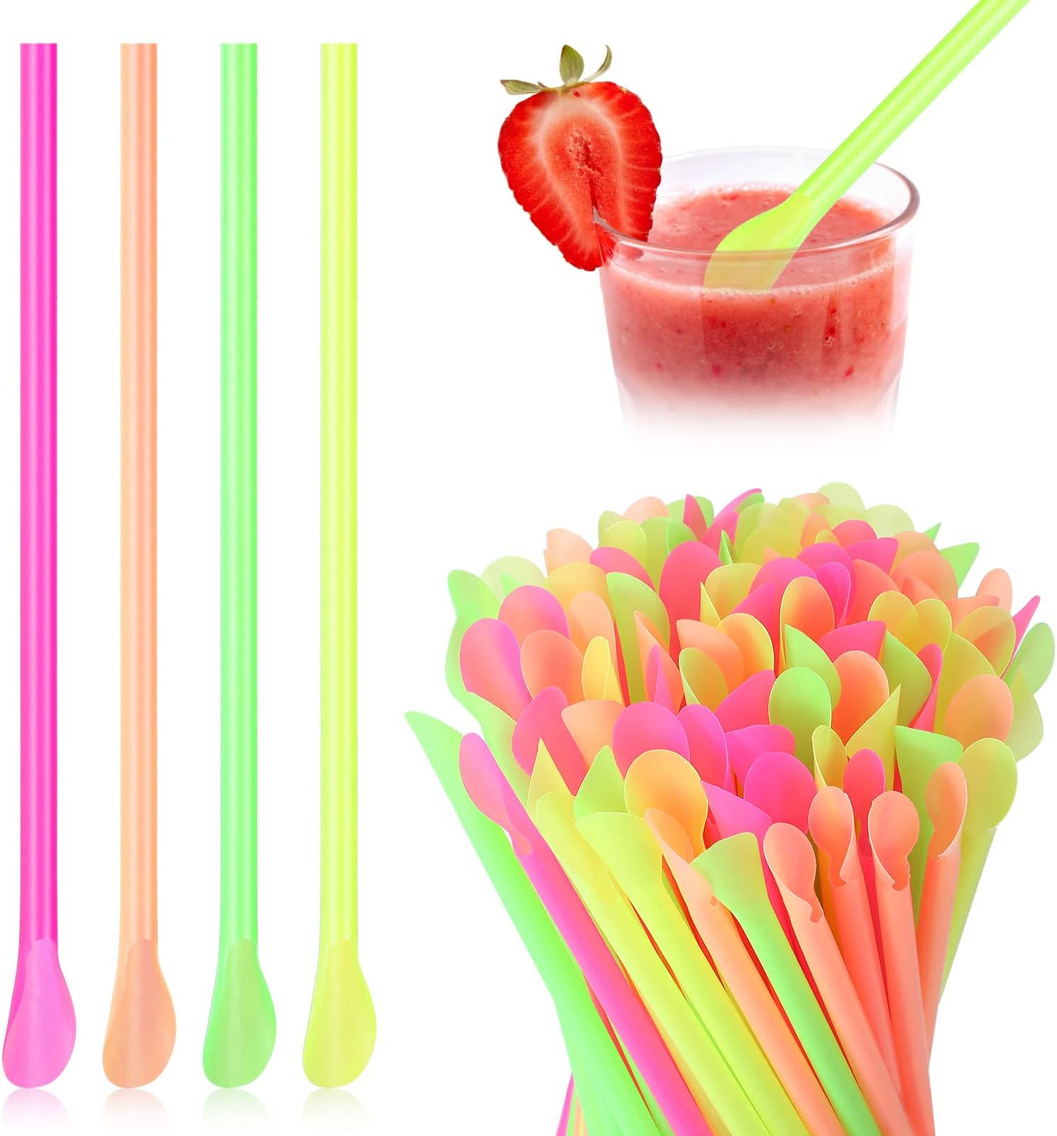 Amazon.com: 1200 Pieces Disposable Spoon Straws Plastic Straws Colorful ...