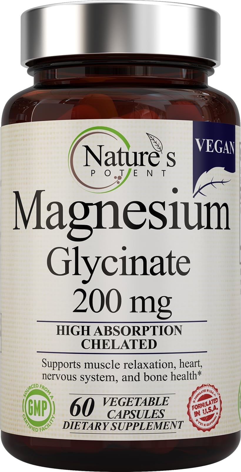 Amazon.com: Nature's Potent Magnesium Glycinate 200mg, (High Absorption ...