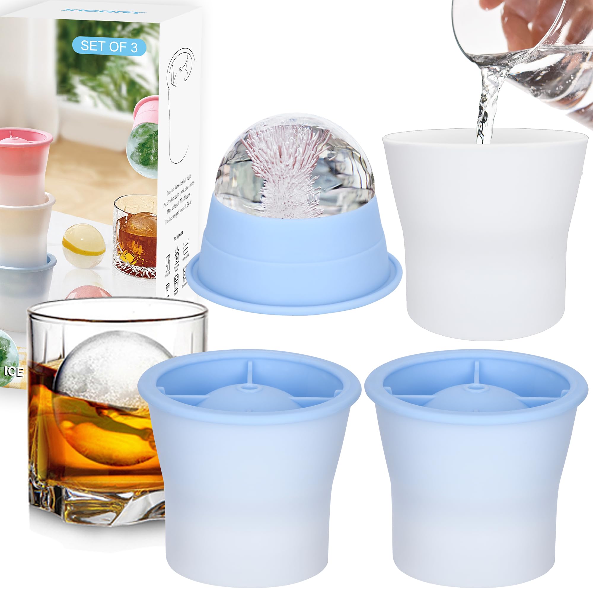 Amazon.com: Round Ice Cube Molds 3 Pieces, Silicone Sphere Ice Mold ...