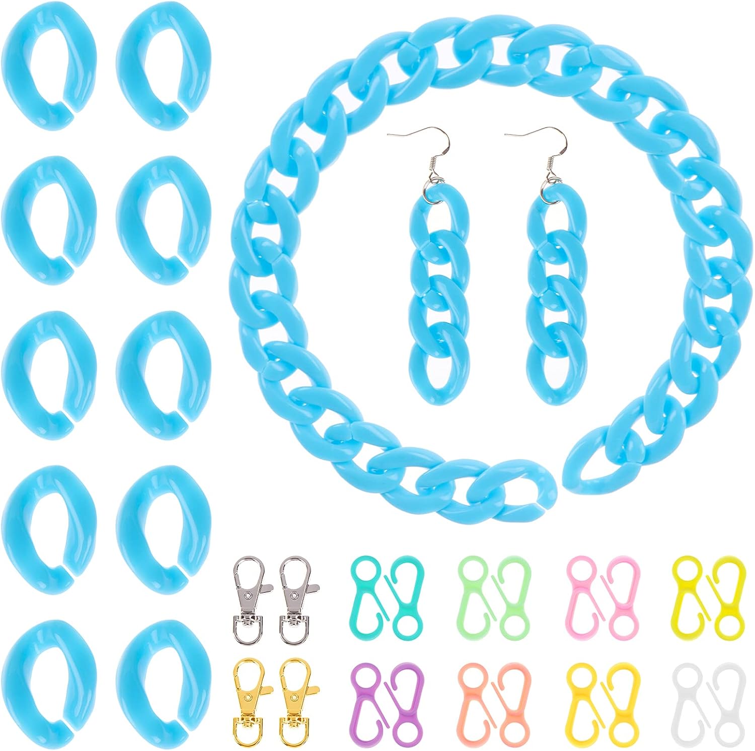 Amazon.com: 200 PCS Acrylic Link Rings Acrylic Curb Chains Twist Curb ...