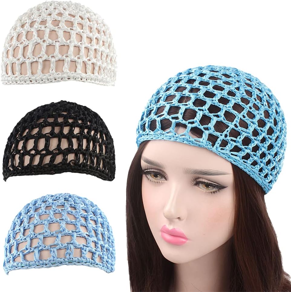 Amazon.com: 3 Pack Mesh Crochet Hair Net Rayon Knitted Snood Hat Thick ...