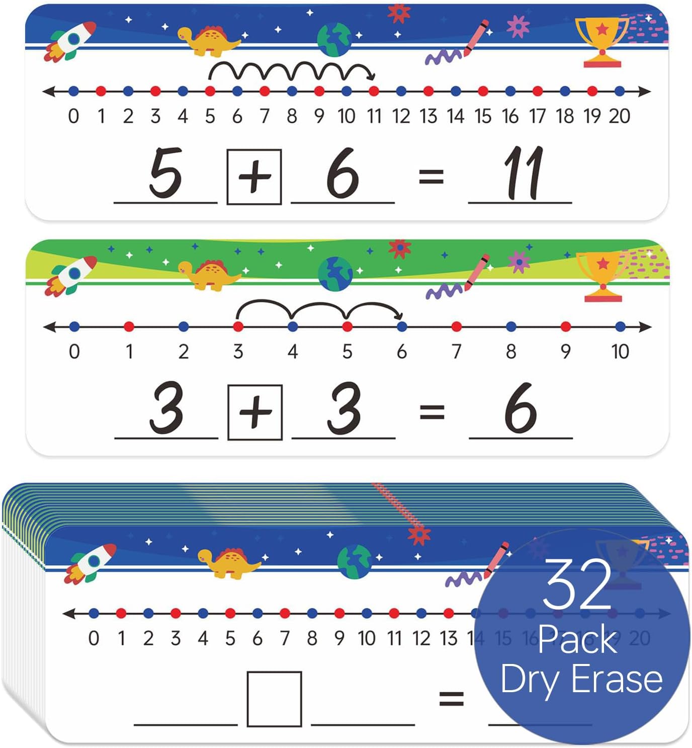 Amazon.com : 30 Packs Number Line Dry Erase Boards Cards, Double Sided ...