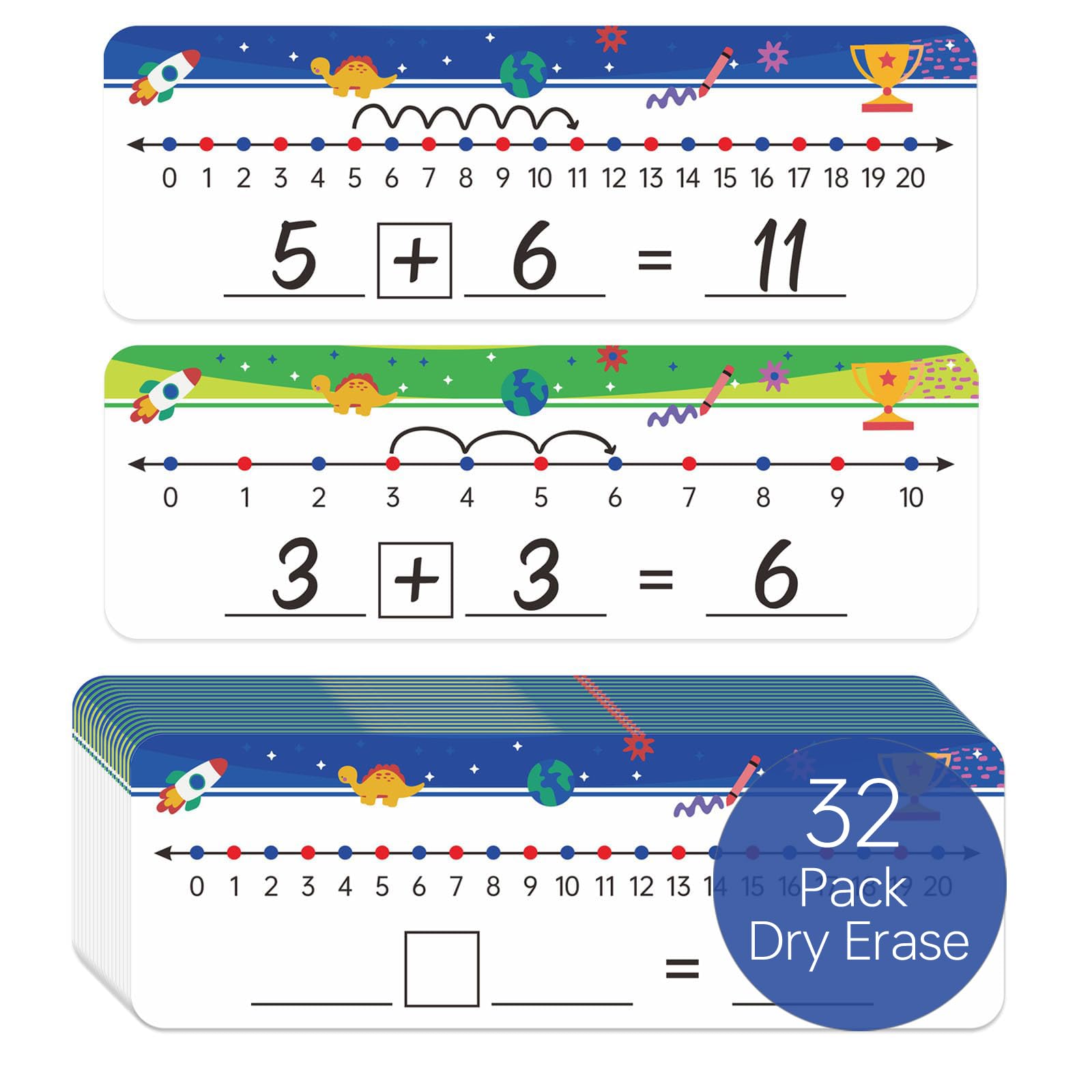 Amazon.com : 32 Packs Numbers Line Dry Erase Board Cards, 4"x12" Double ...