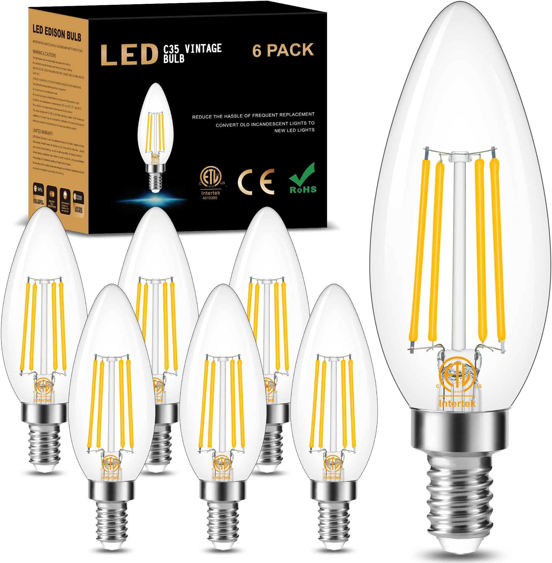 Cotanic E12 Base 3000K LED Light Bulbs Dimmable, Soft White Candelabra ...