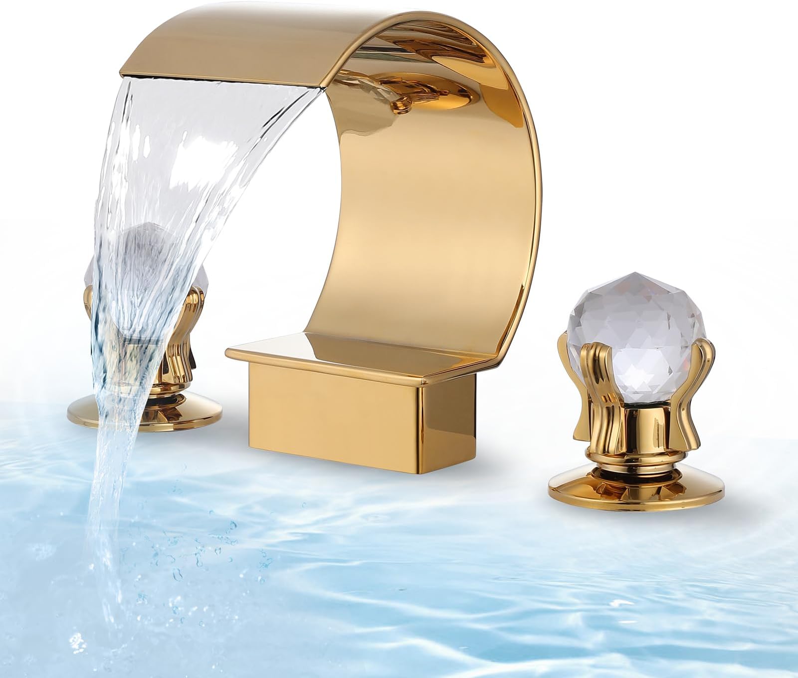 Herdely Waterfall Bathroom Faucet 3 Hole Dual Crystal Handles Basin ...