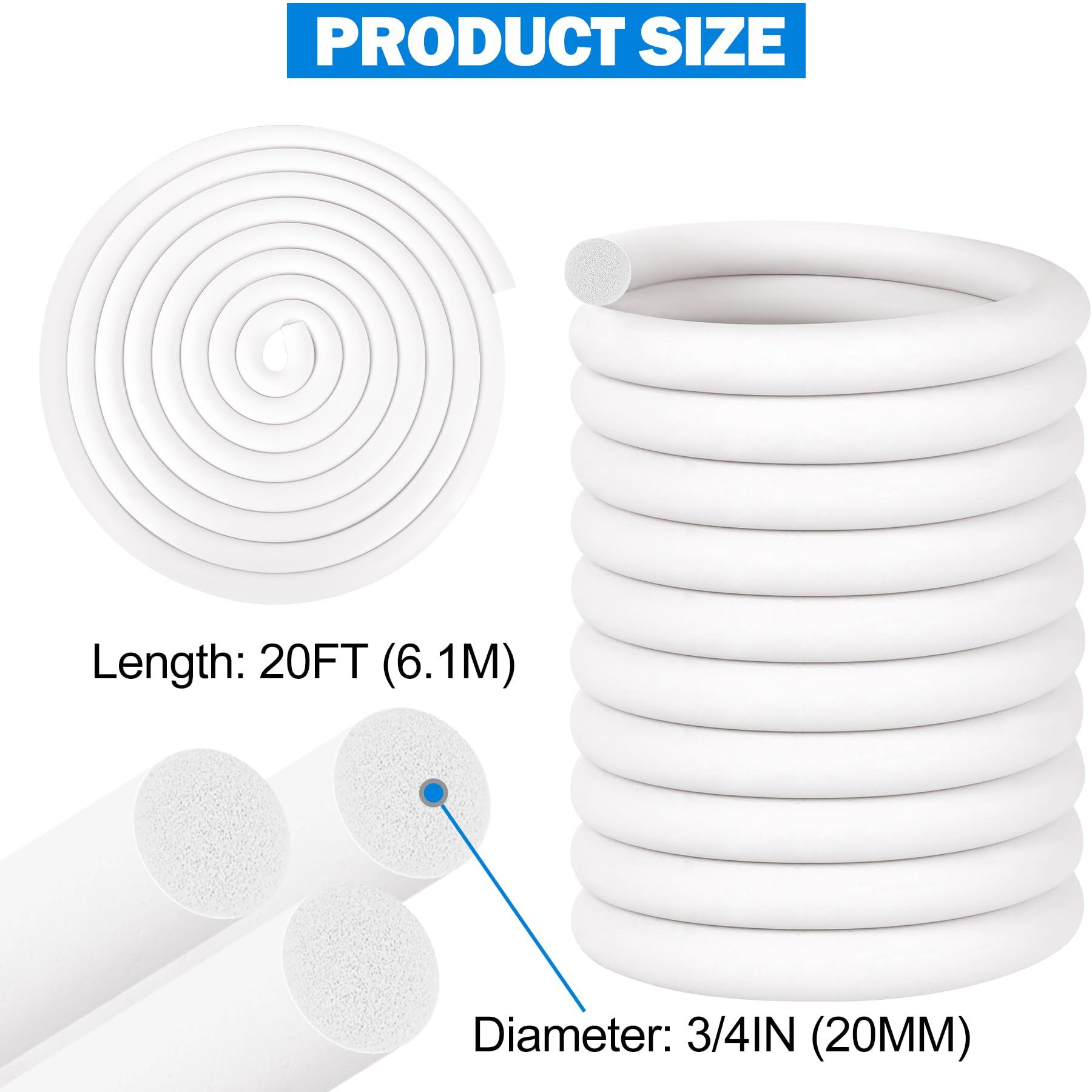 Snapklik.com : MYFAMIREA 20FT Backer Rod 3/4 Inch EPDM Rubber Caulk ...
