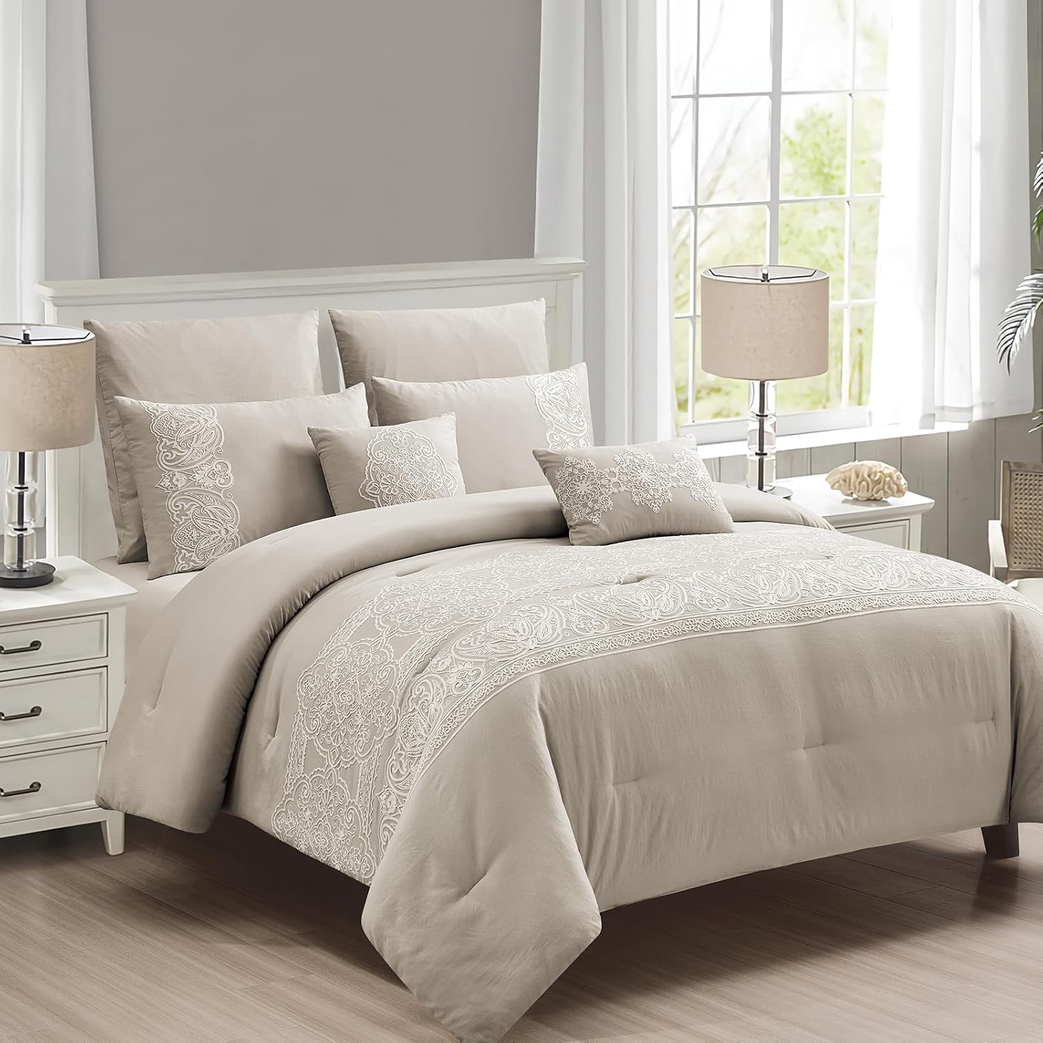 Amazon.com: Sunshine Nicole Crewel Embroidery Comforter Set, Washed ...