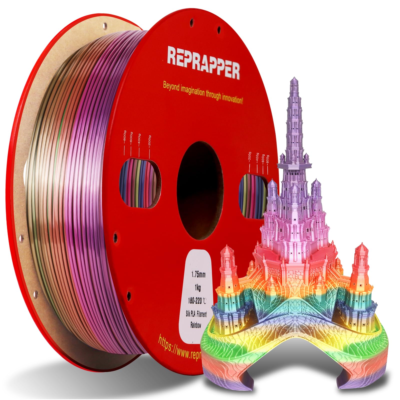 RepRapper Silk Rainbow PLA 3D Printer Filament 1.75mm, 1KG (2.2LBS ...