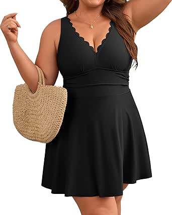 Charmo Women Plus Size Swimdress One Piece Swimsuit Ruched Tummy ...