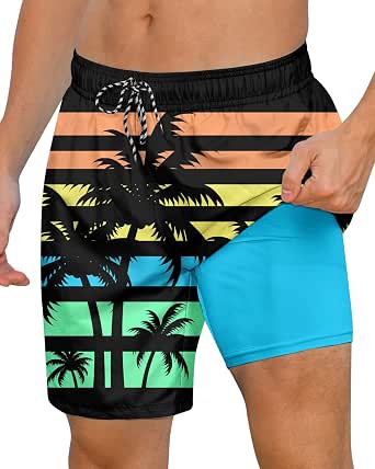 Cozople Mens Swim Trunks with Boxer Brief Liner Swimwear Summer Quick ...