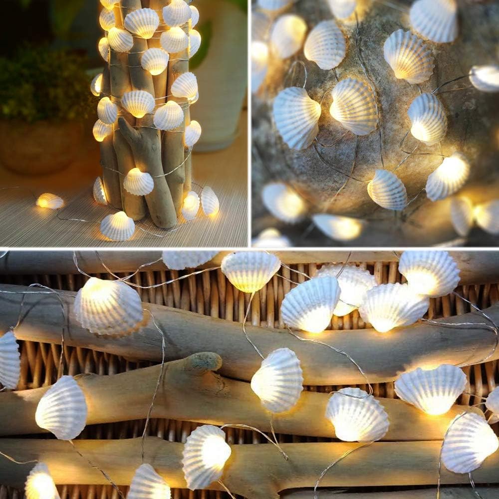 Starryfill Ocean Real Seashell 0.8"(H) 40 LED String Lights 13.85Ft ...