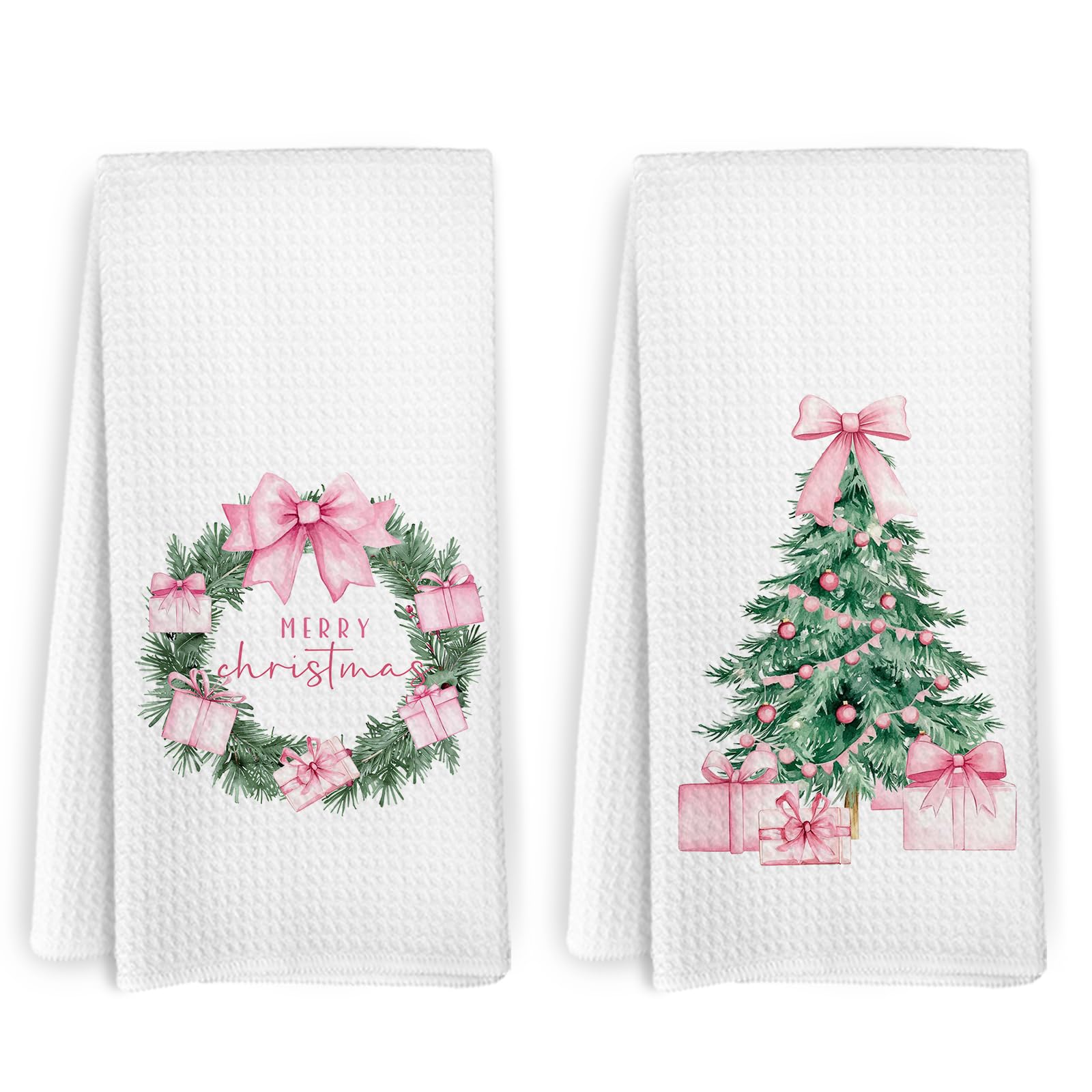 Amazon.com: KFXHANGD Pink Christmas Kitchen Towels Set of 2, Pink ...