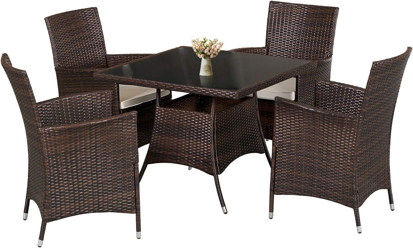 Amazon.com: RoyalCraft 5-Piece Outdoor Dining Set, Wicker Patio Dining ...