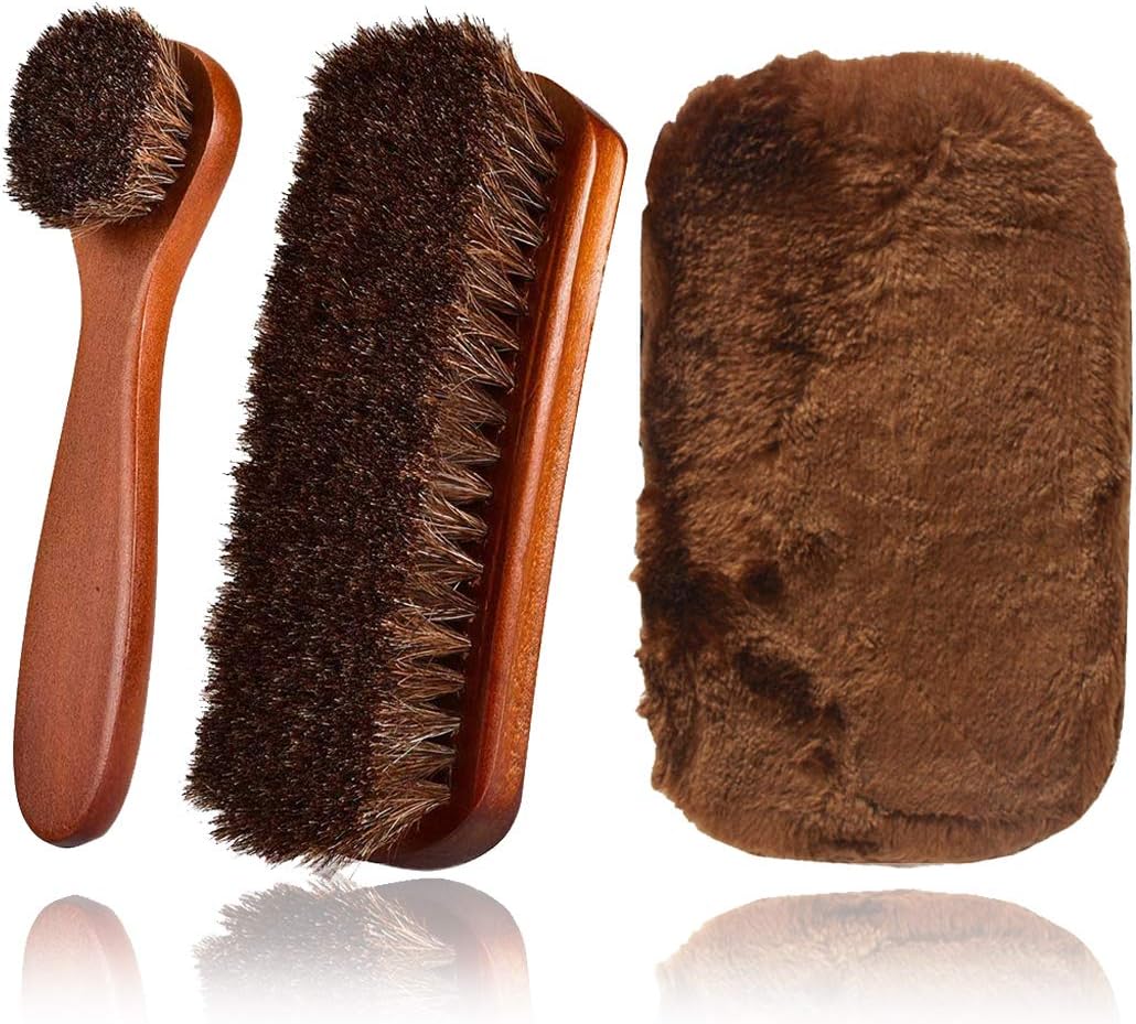 Shoe Brush Set - Horsehair Brush for Shoe Shine Polish Buff - 3 Pcs ...