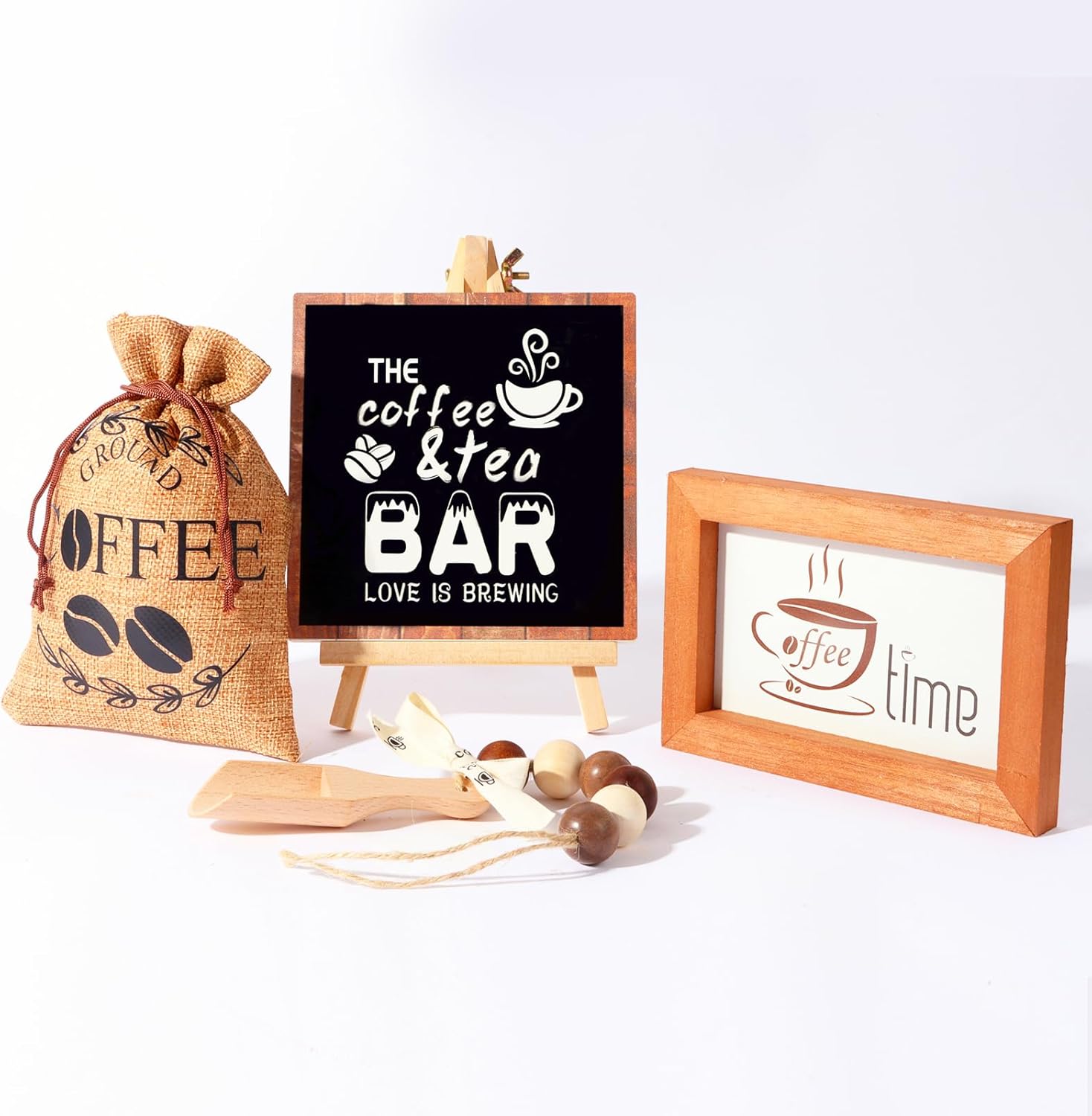 5P Coffee Bar Decor Signs, Beaded Garland & Mini Plaques for Farmhouse ...