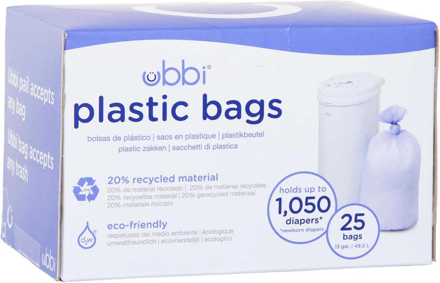 Ubbi Disposable Diaper Pail Plastic Bags, Single Pack, 25 Count, 13 ...