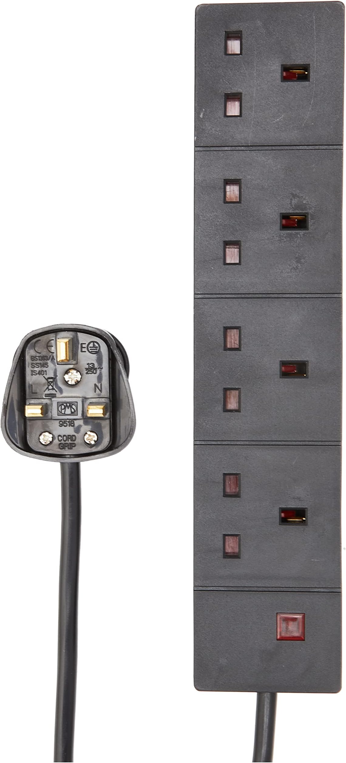 PRO ELEC PELB1994 Mains Extension Lead, 4 Gang, 7.5m, Black: Amazon.co ...