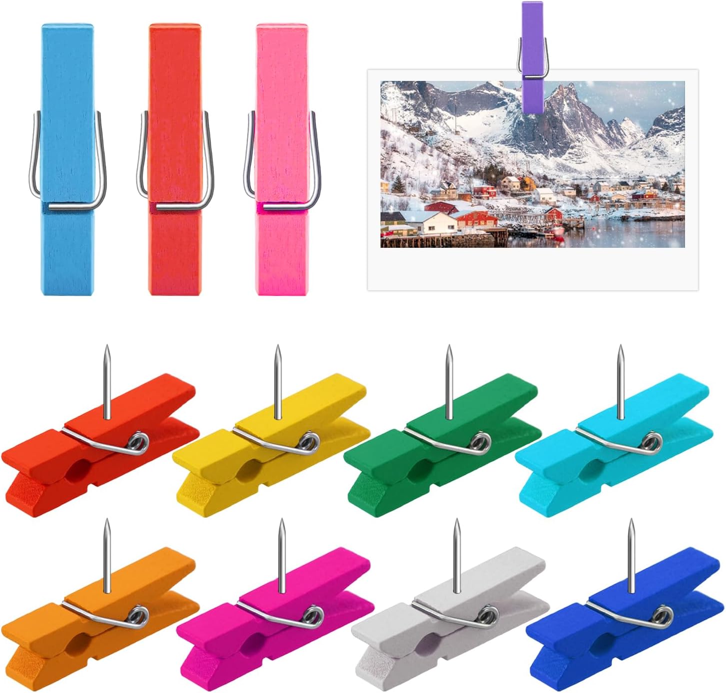 Amazon.com : Colorful Wooden Push Pin Clips, Durable Wooden Push Pins ...