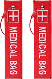 Amazon.com | 2 Pack Medical Alert Bag Tag Red Embroidered Emergency ID ...