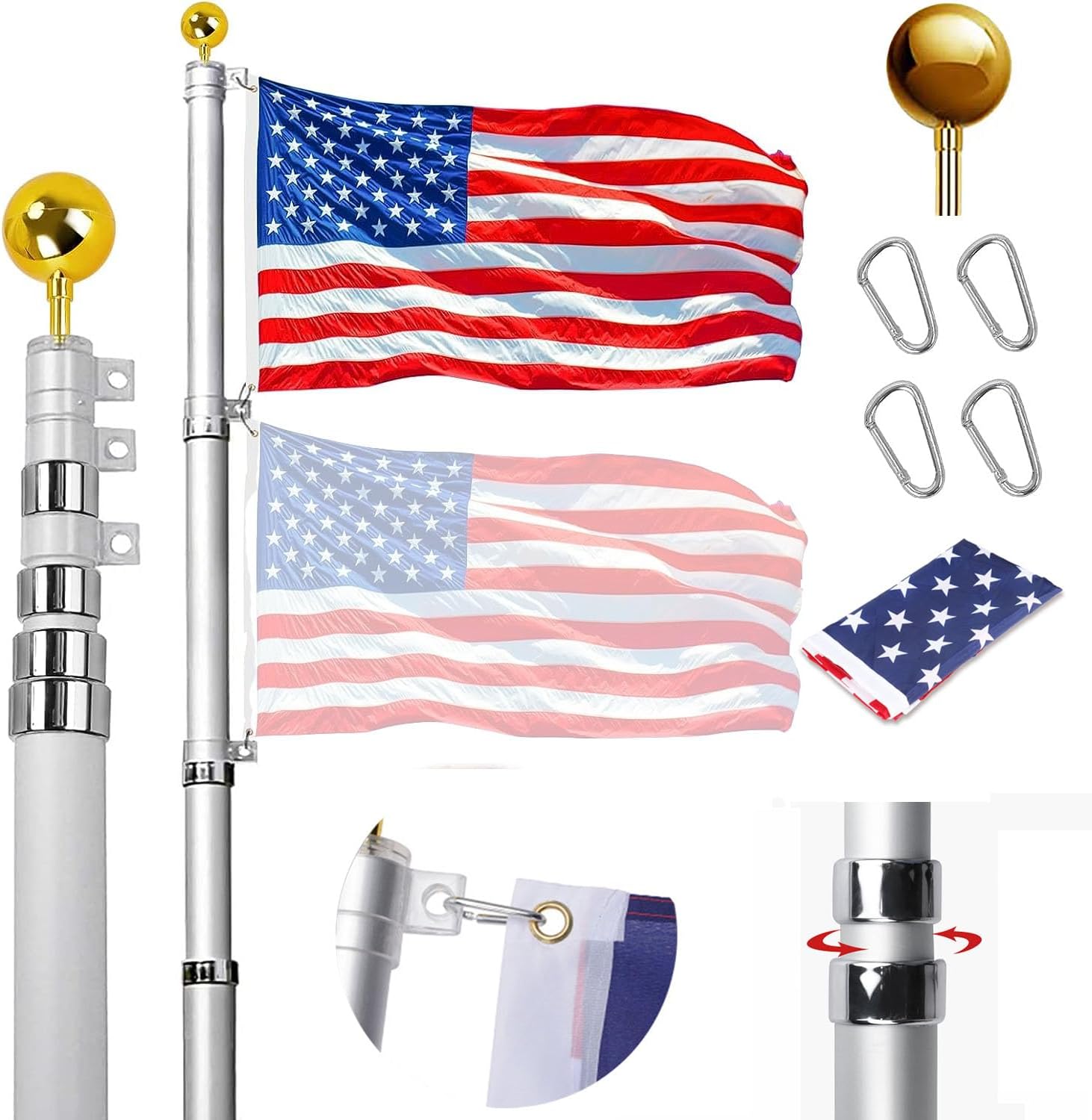 Amazon.com : EAGLE TOP Telescopic Flag Pole Kit, 25FT Extra Thick ...