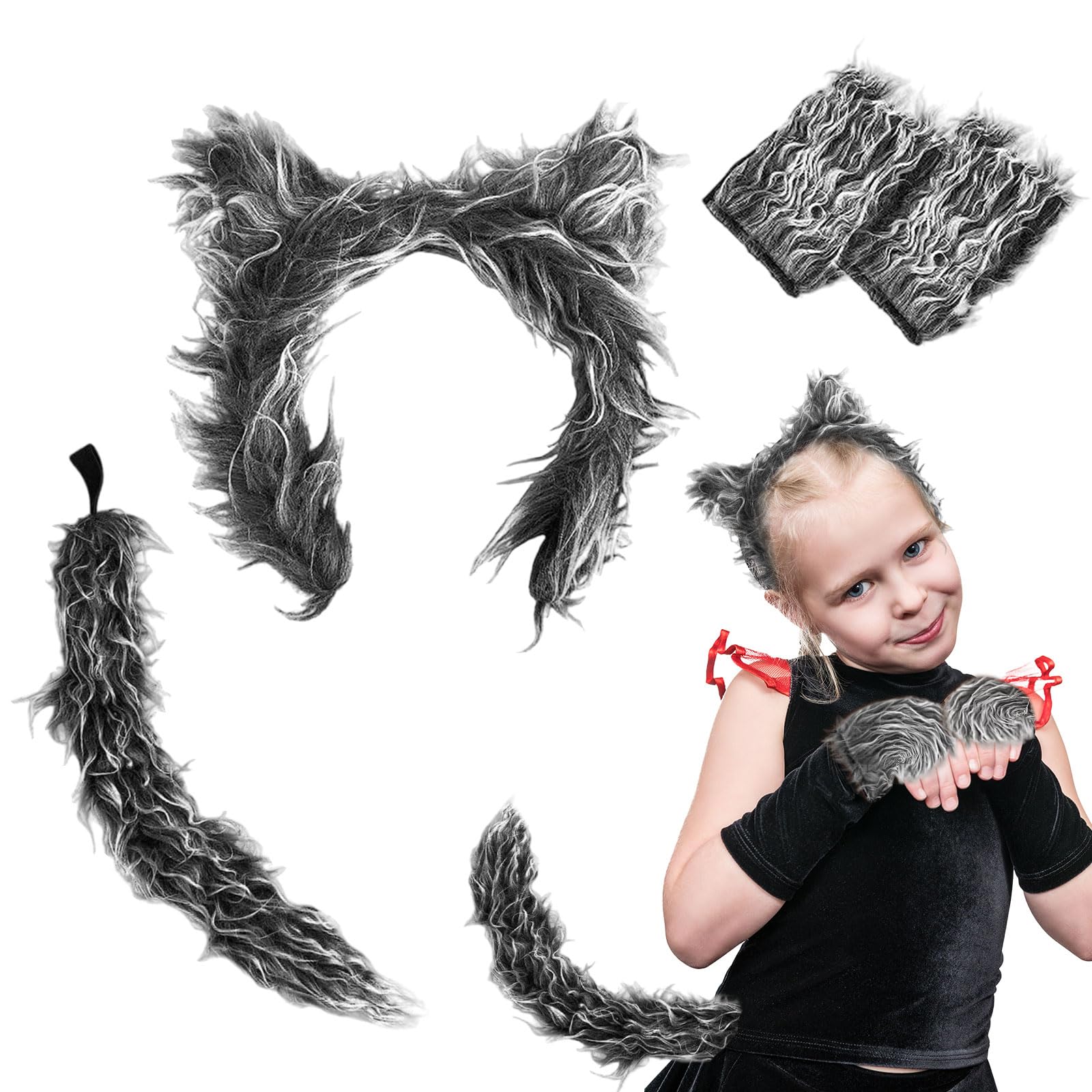 UILYNIU 4Pcs Wolf Costume Accessory Set Wolf Ears Gloves Wolf Tail Wolf ...