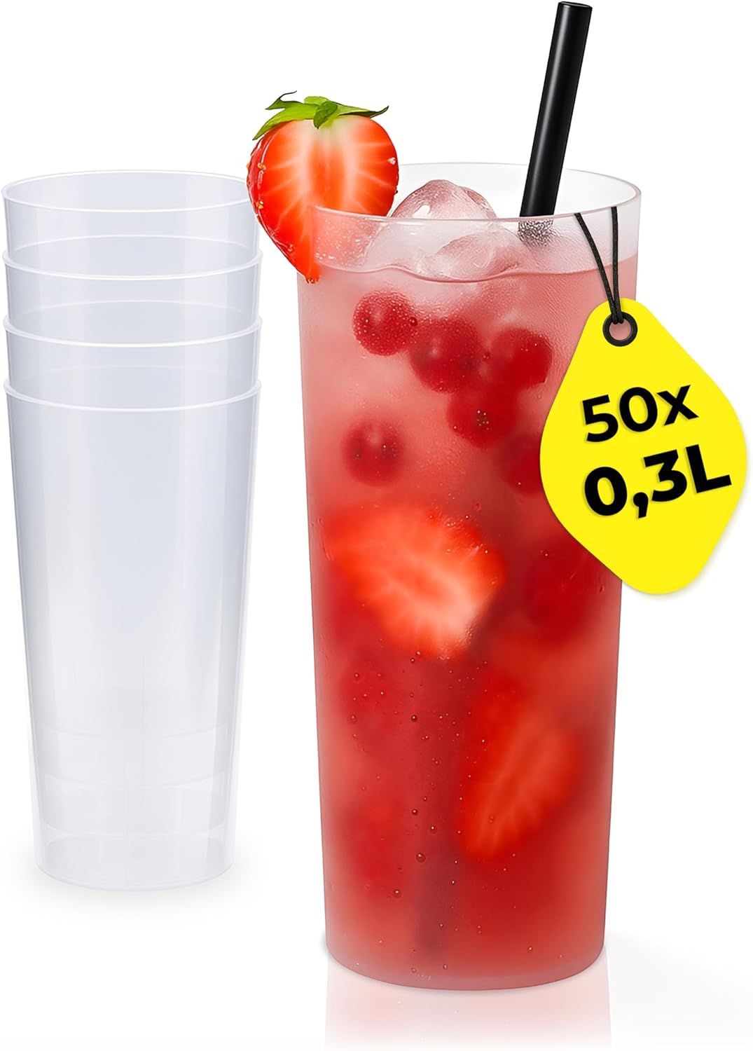 Silverkitchen 50 x Long Drink Plastic Cups 0.3 L - Stackable Reusable ...