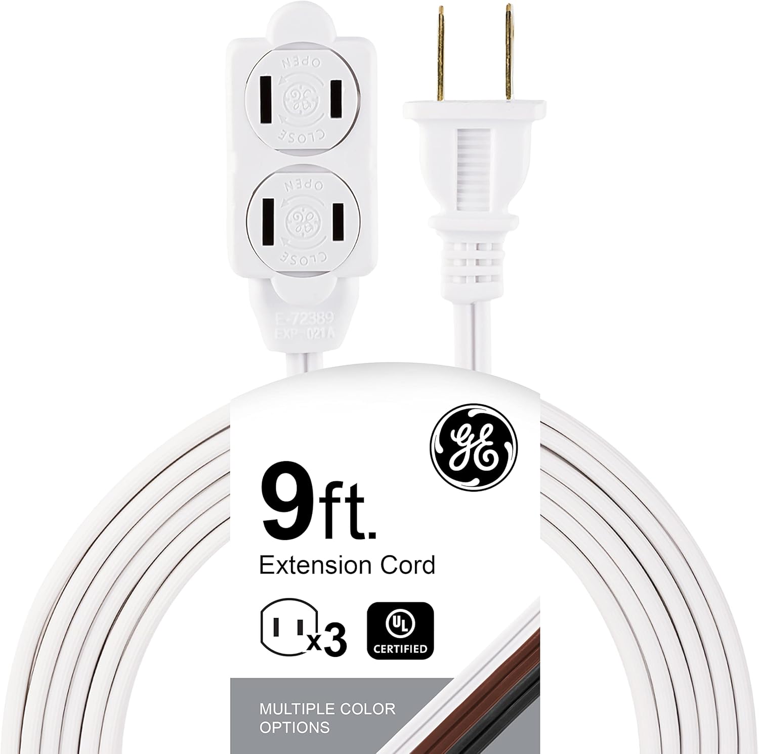 Brandclub - GE 3-Outlet Power Strip, 9 Ft Extension Cord, 2 Prong, 16 ...