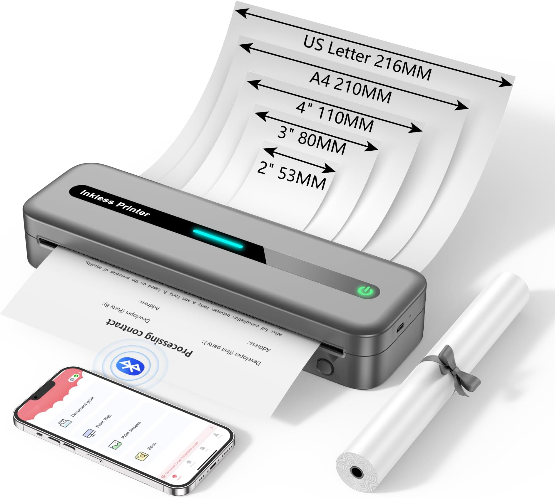 ASprink Imprimante Mobile, M832 Imprimante Thermique Bluetooth pour A4 ...